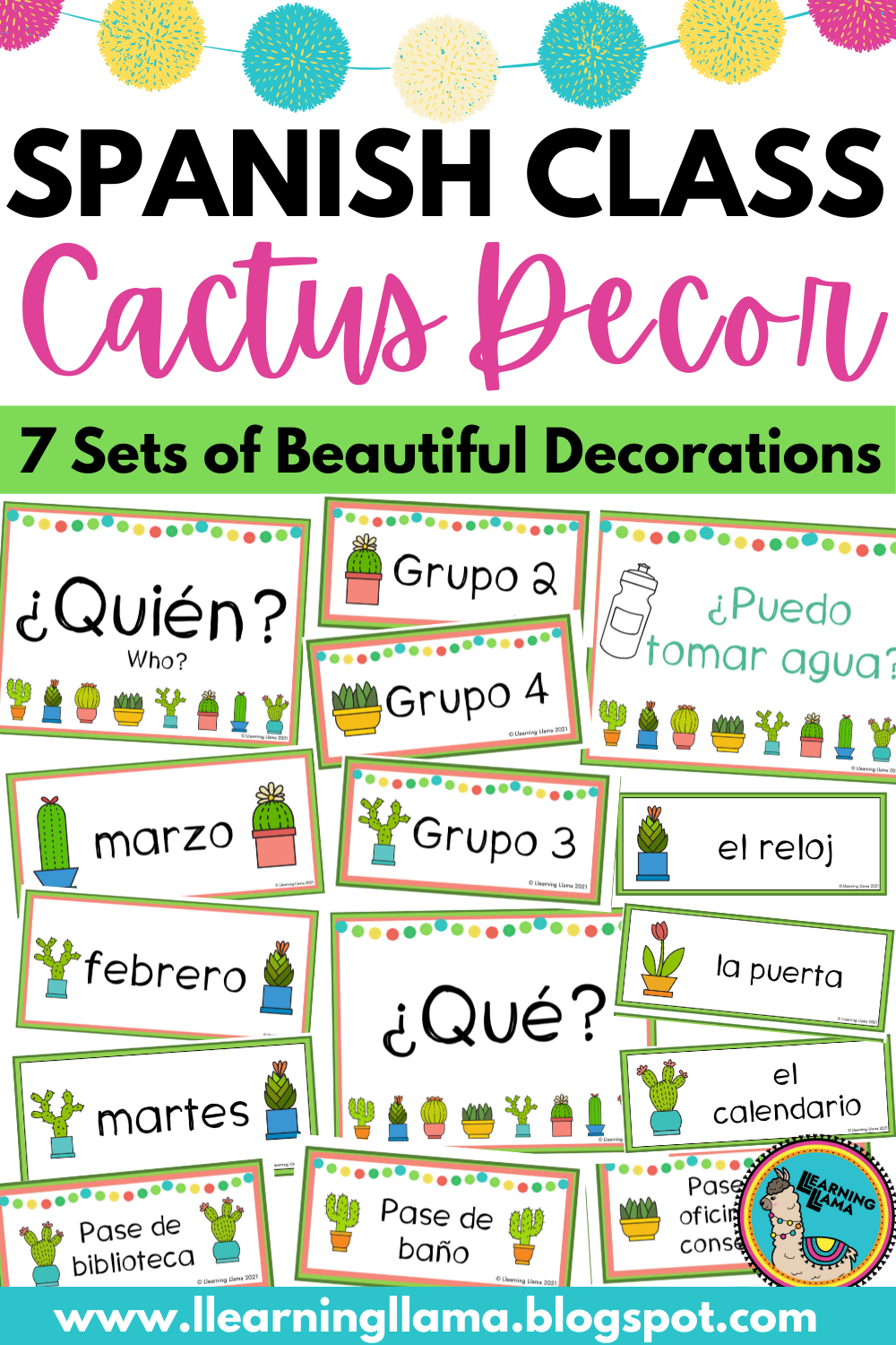 A Sneak Peak into My Cactus Theme Spanish Classroom - Llearning Llama